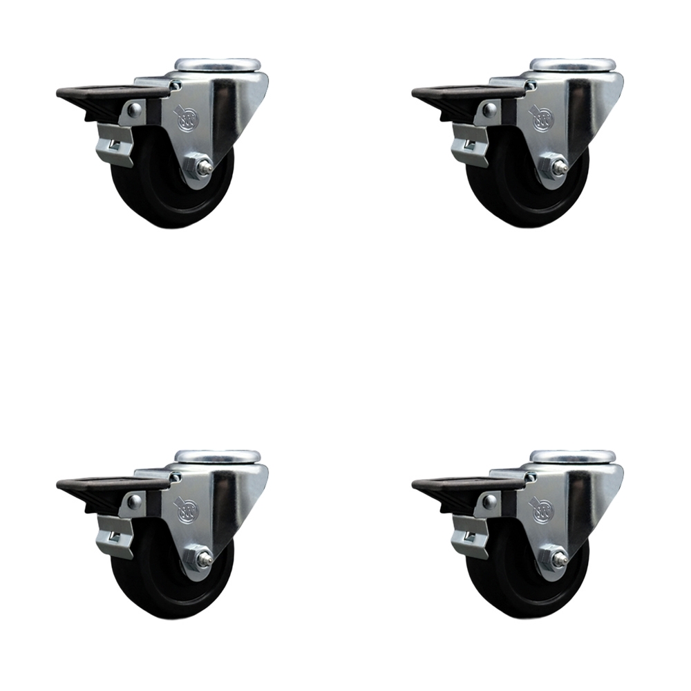 3 Inch Soft Rubber Wheel Swivel Bolt Hole Caster Set with Posi Lock ...