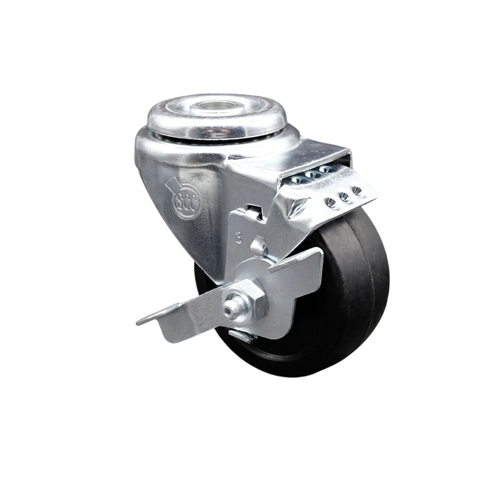 3 Inch Soft Rubber Wheel Swivel Bolt Hole Caster with Brake Service ...
