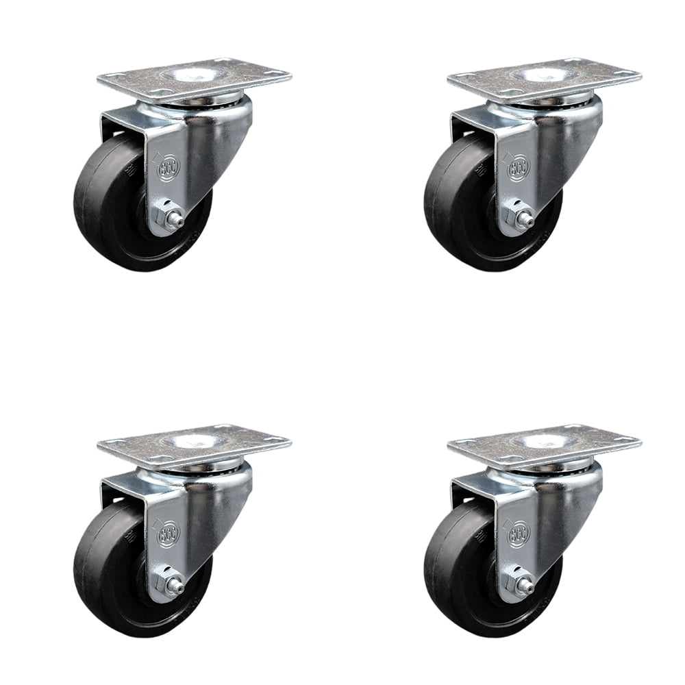 3 Inch Soft Rubber Wheel Swivel Top Plate Caster Set Service Caster ...