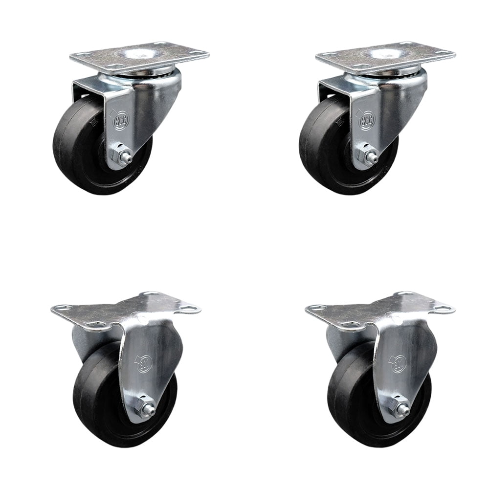 3 Inch Soft Rubber Wheel Swivel Top Plate Caster Set with 2 Rigid ...