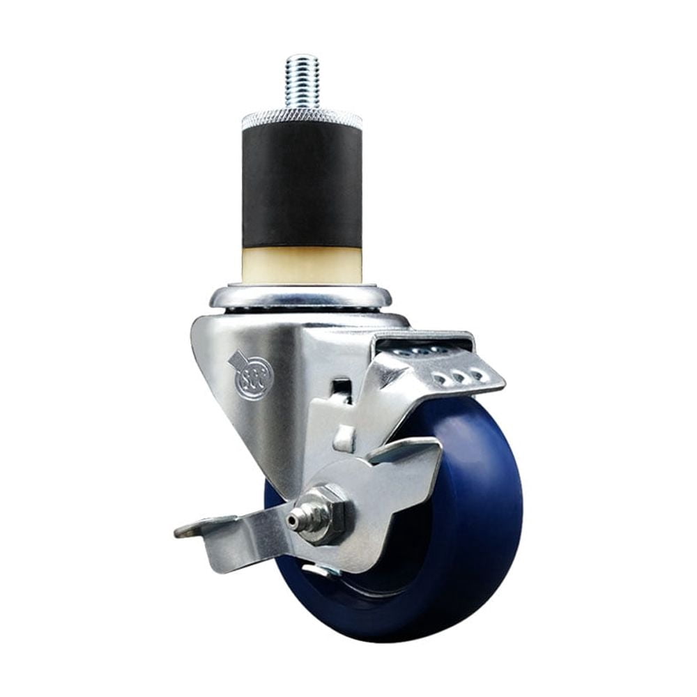 3 Inch Solid Poly Swivel 1-7/8 Inch Expanding Stem Caster with Brake ...
