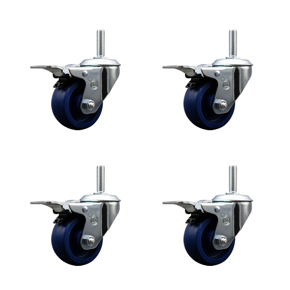 3 Inch Solid Poly Swivel 3/4 Inch Threaded Stem Caster Set with Total ...