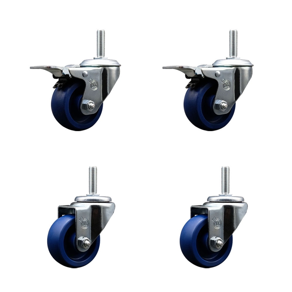 3 Inch Solid Poly Swivel 5/8 Inch Threaded Stem Caster Set 2 Total Lock Brakes - Walmart.com
