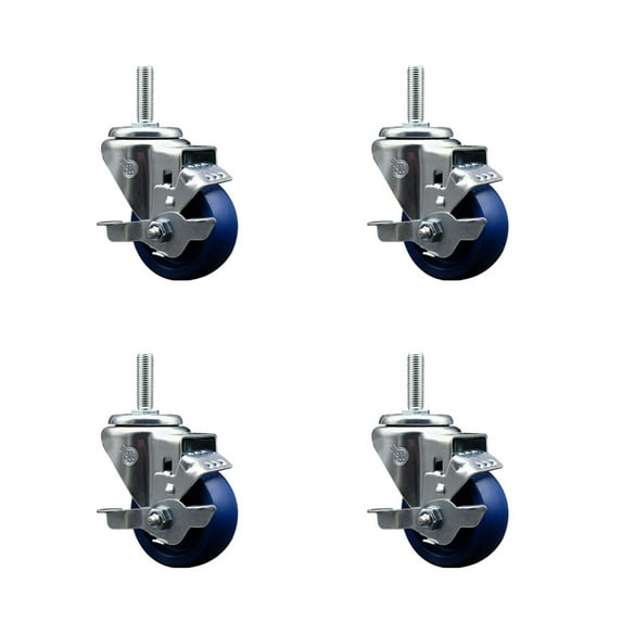 3 Inch Solid Poly Wheel Swivel 5/8 Inch Threaded Stem Caster Set with ...