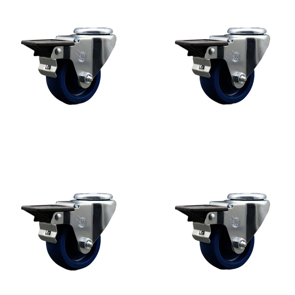 3 Inch Solid Poly Wheel Swivel Bolt Hole Caster Set with Posi Lock ...