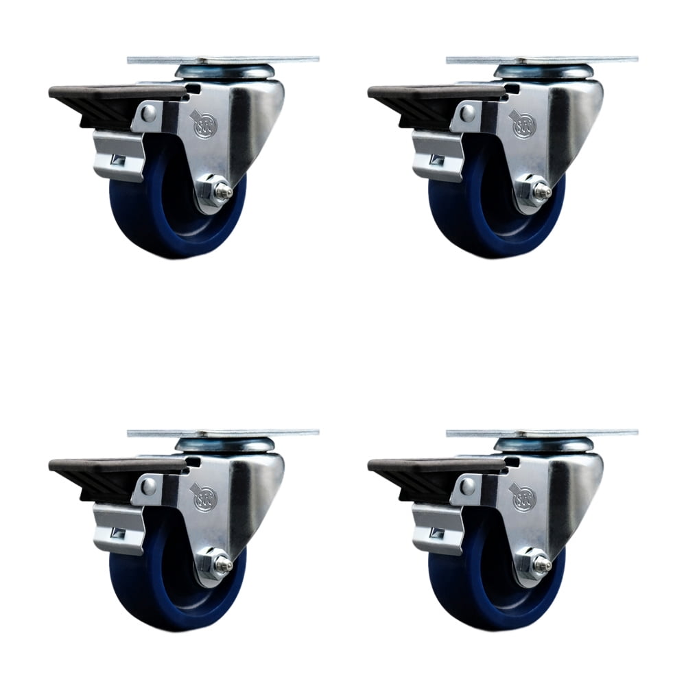 3 Inch Solid Poly Wheel Swivel Top Plate Caster Set Posi Brake Service ...
