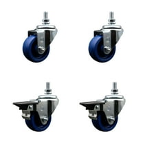 3 Inch Solid Polyurethane ½ Inch Threaded Stem Caster Set 2 Brakes SCC ...