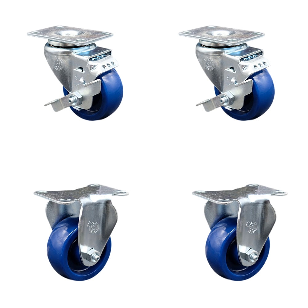 3 Inch Solid Polyurethane Swivel Top Plate Caster Set with 2 Brakes 2 ...