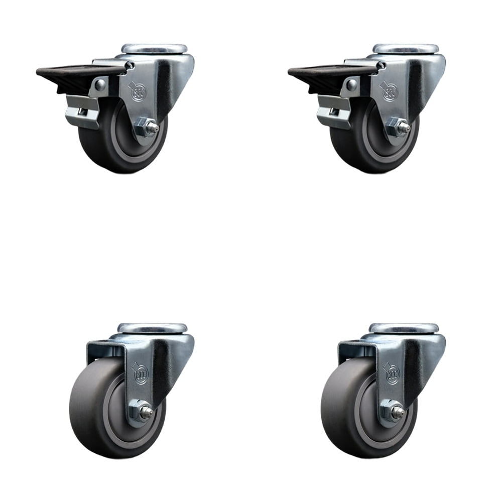 3 Inch Thermo Rubber Wheel Swivel Bolt Hole Caster Set with 2 Posi Lock ...