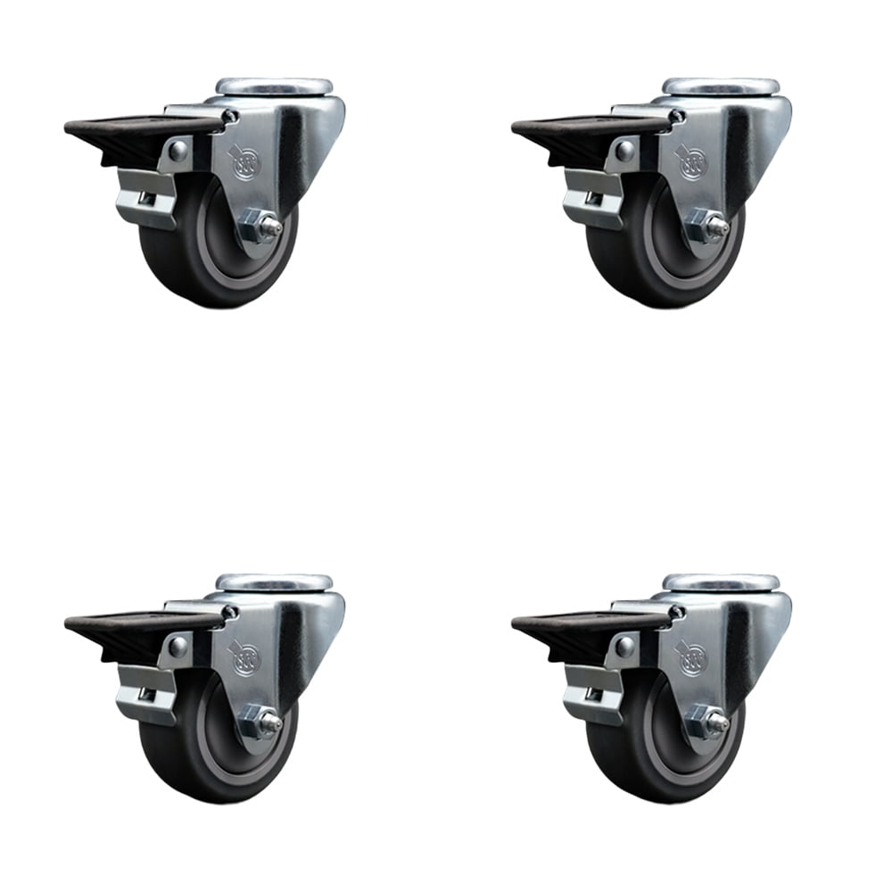 3 Inch Thermo Rubber Wheel Swivel Bolt Hole Caster Set with Posi Lock ...