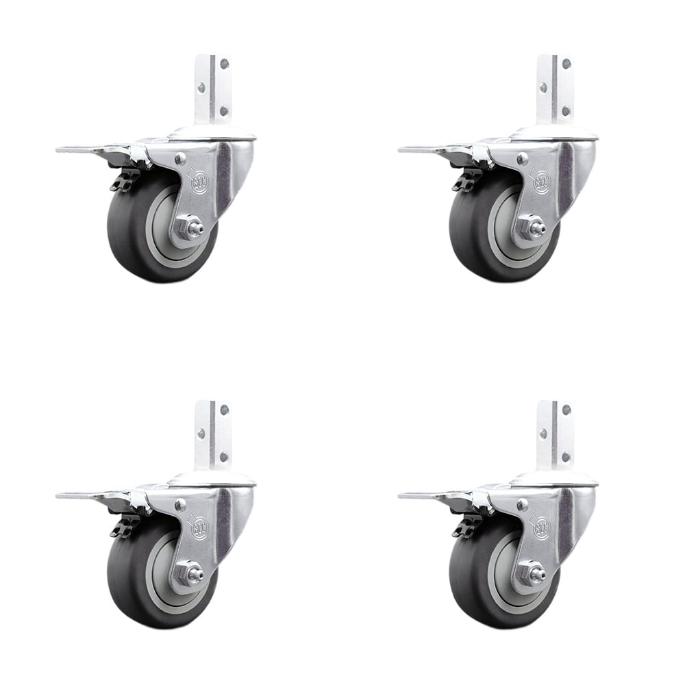 3 Inch Thermoplastic Rubber 7/8 Inch Square Stem Caster Set Total Lock ...