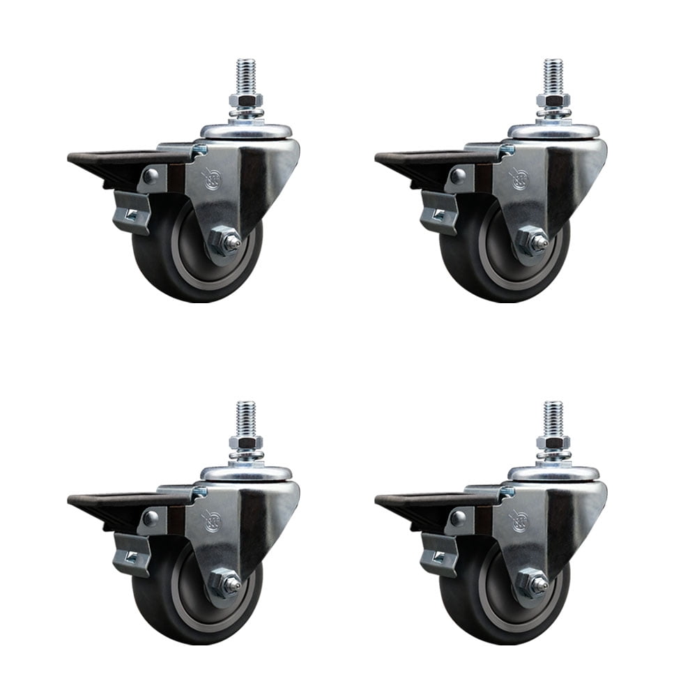 3 Inch Thermoplastic Rubber ½ Inch Threaded Stem Caster Set with Brake ...