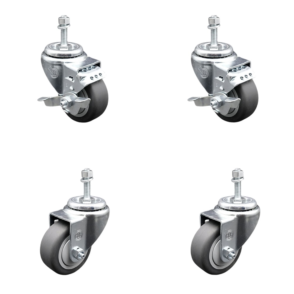 3 Inch Thermoplastic Rubber Swivel 10mm Threaded Stem Caster Set 2 ...