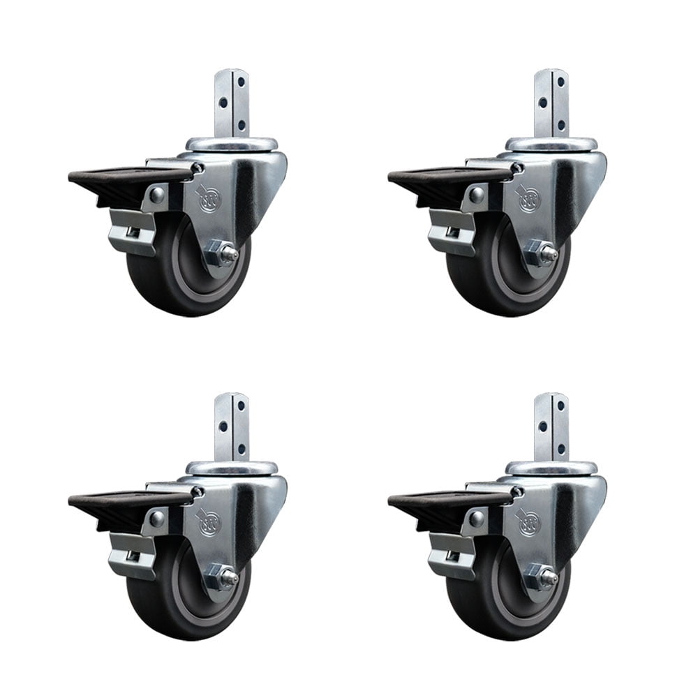 3 Inch Thermoplastic Rubber Swivel 3/4 Inch Square Stem Caster Set with ...