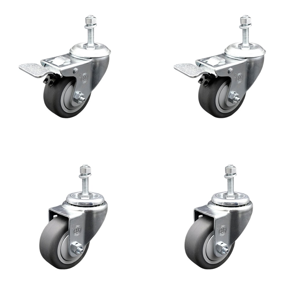 3 Inch Thermoplastic Rubber Swivel 3/8 Inch Stem Caster Set 2 Total ...