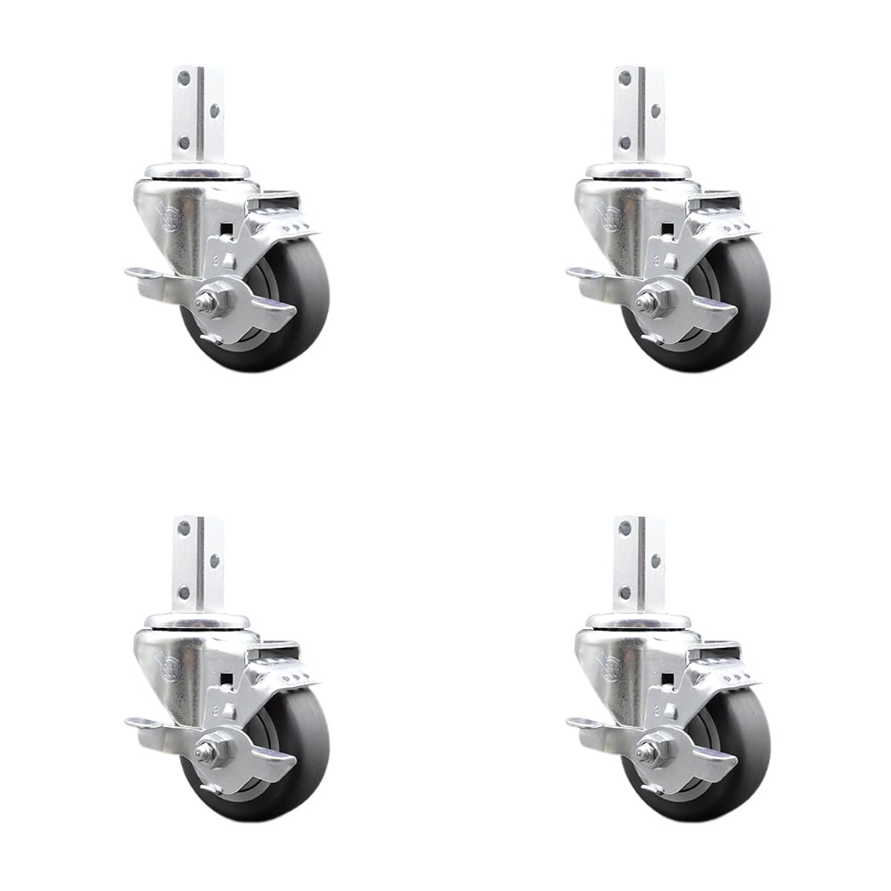 3 Inch Thermoplastic Rubber Swivel 7/8 Inch Square Stem Caster Set with ...