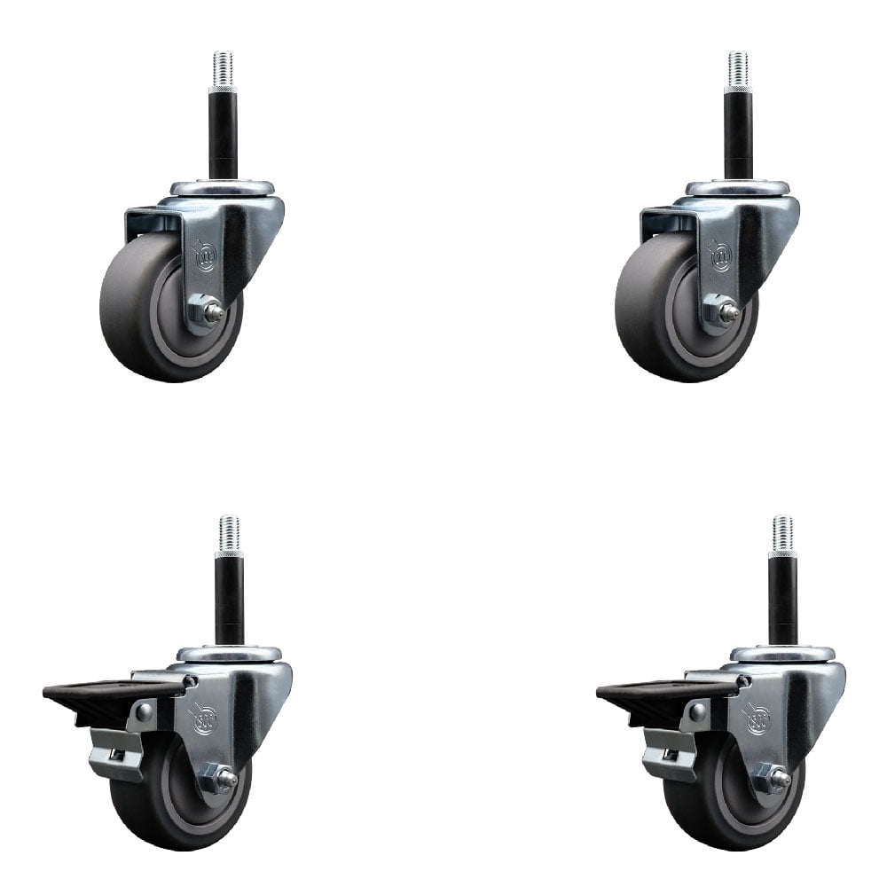 3 Inch Thermo Rubber Wheel Swivel 3/4 Inch Expanding Stem Caster Set 2 ...