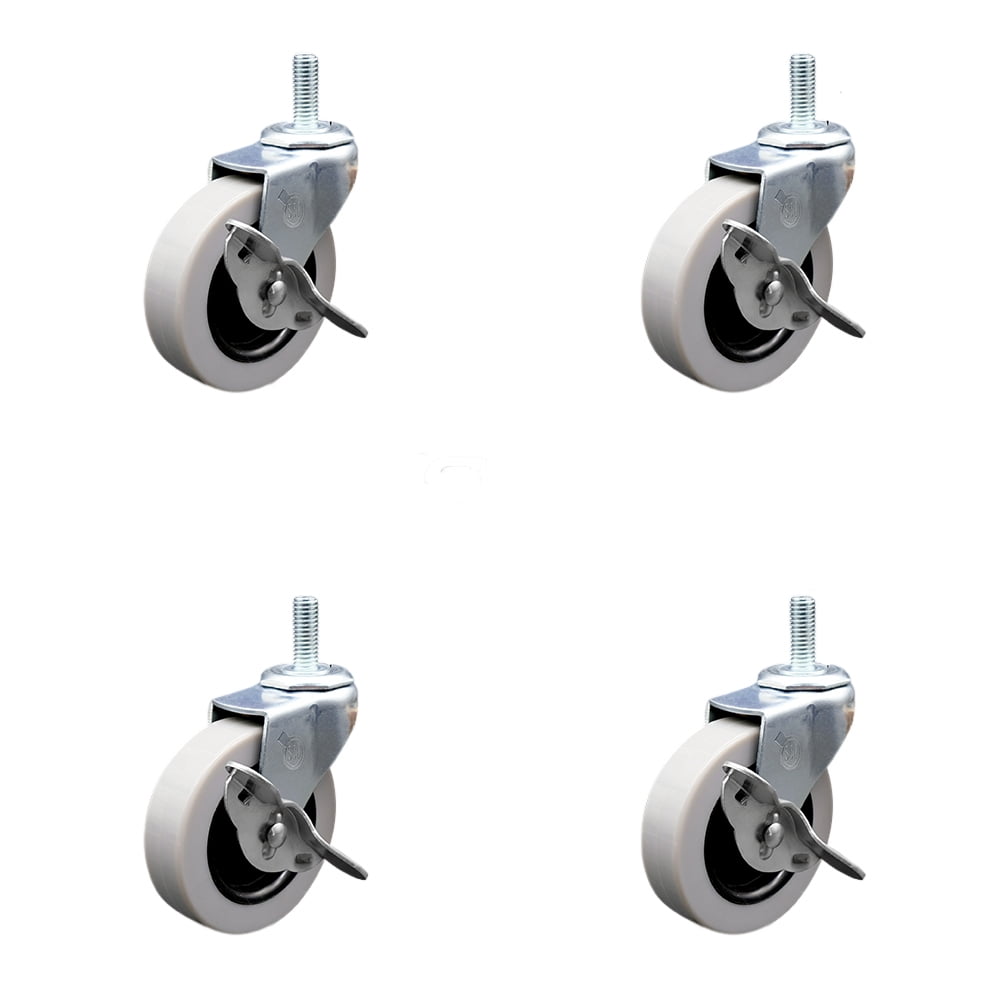 3 Inch Thermoplastic Wheel 10mm Threaded Stem Caster Set with Brakes ...