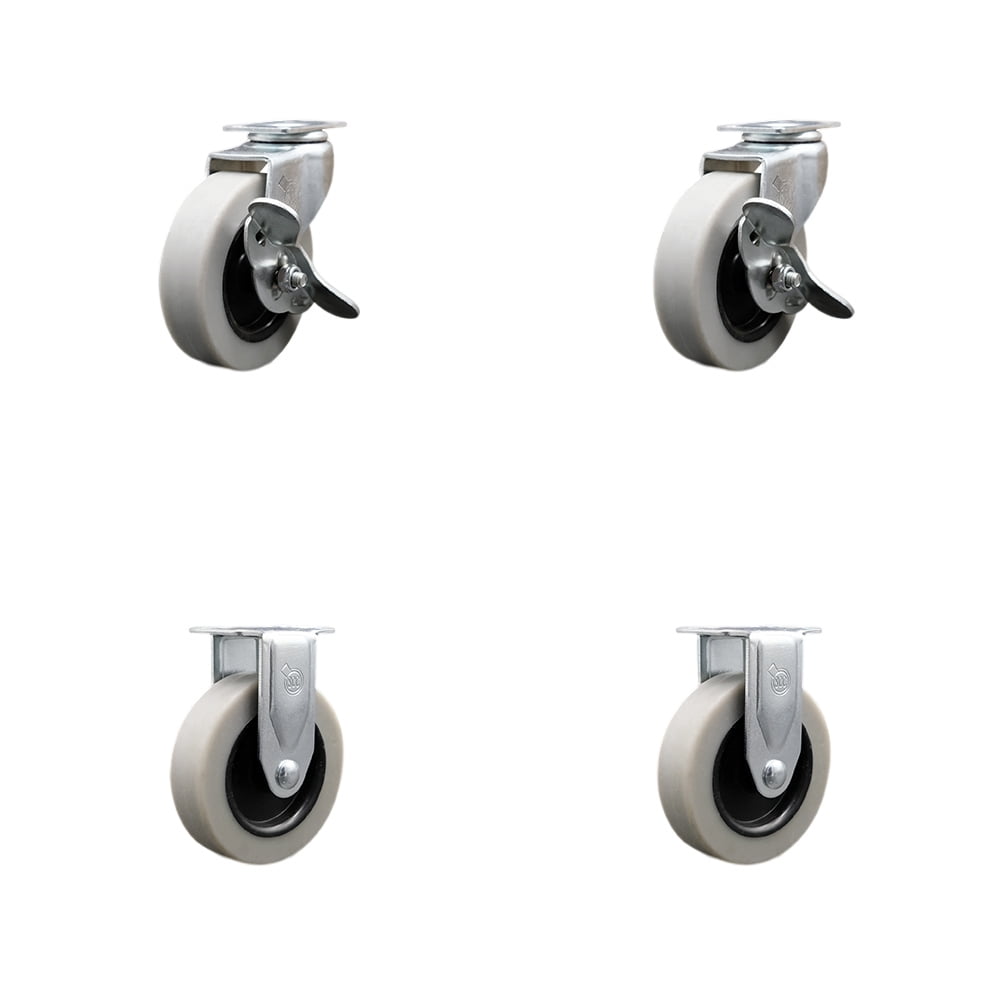 3 Inch Thermoplastic Wheel Top Plate Caster Set with 2 Brakes 2 Rigid ...