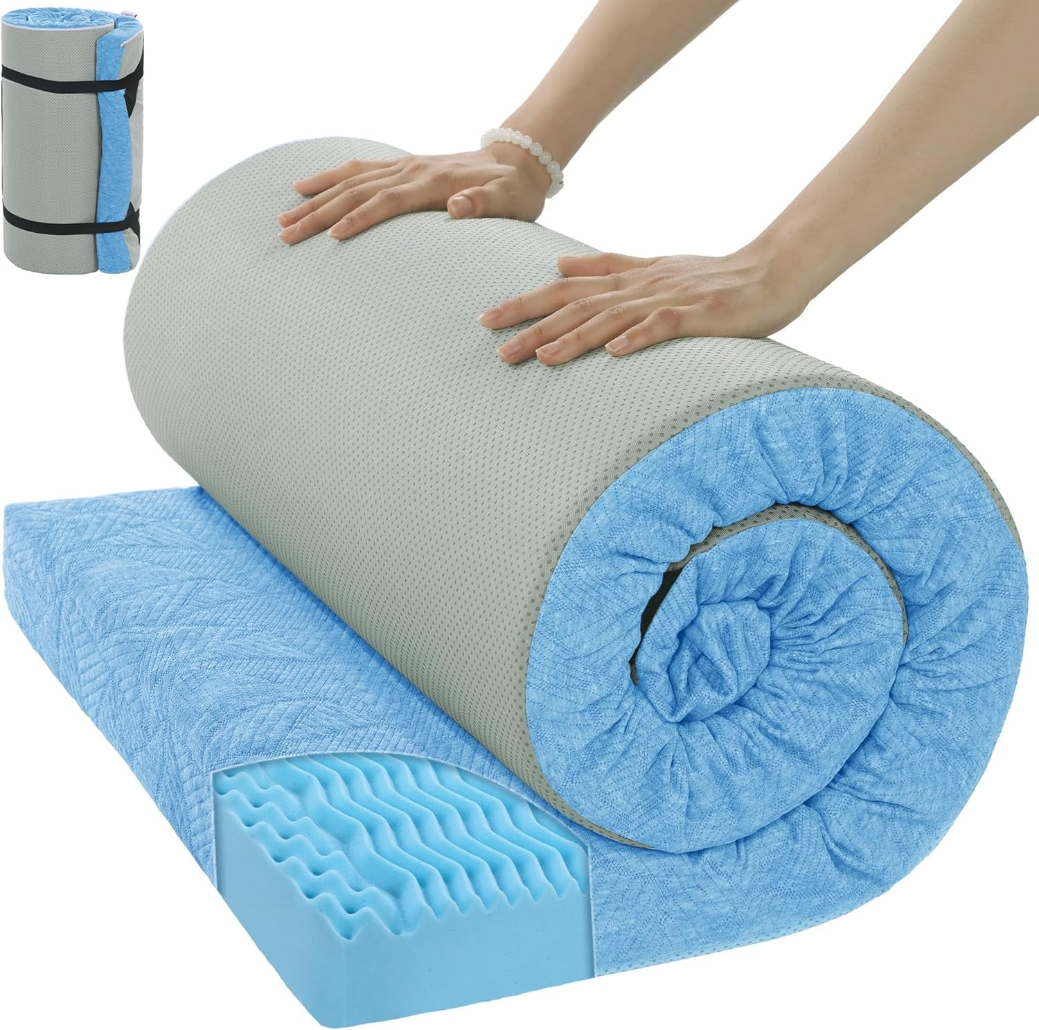 3 Inch Thick Memory Foam Camping Mattress for Outdoor Sleeping, Roll Up ...