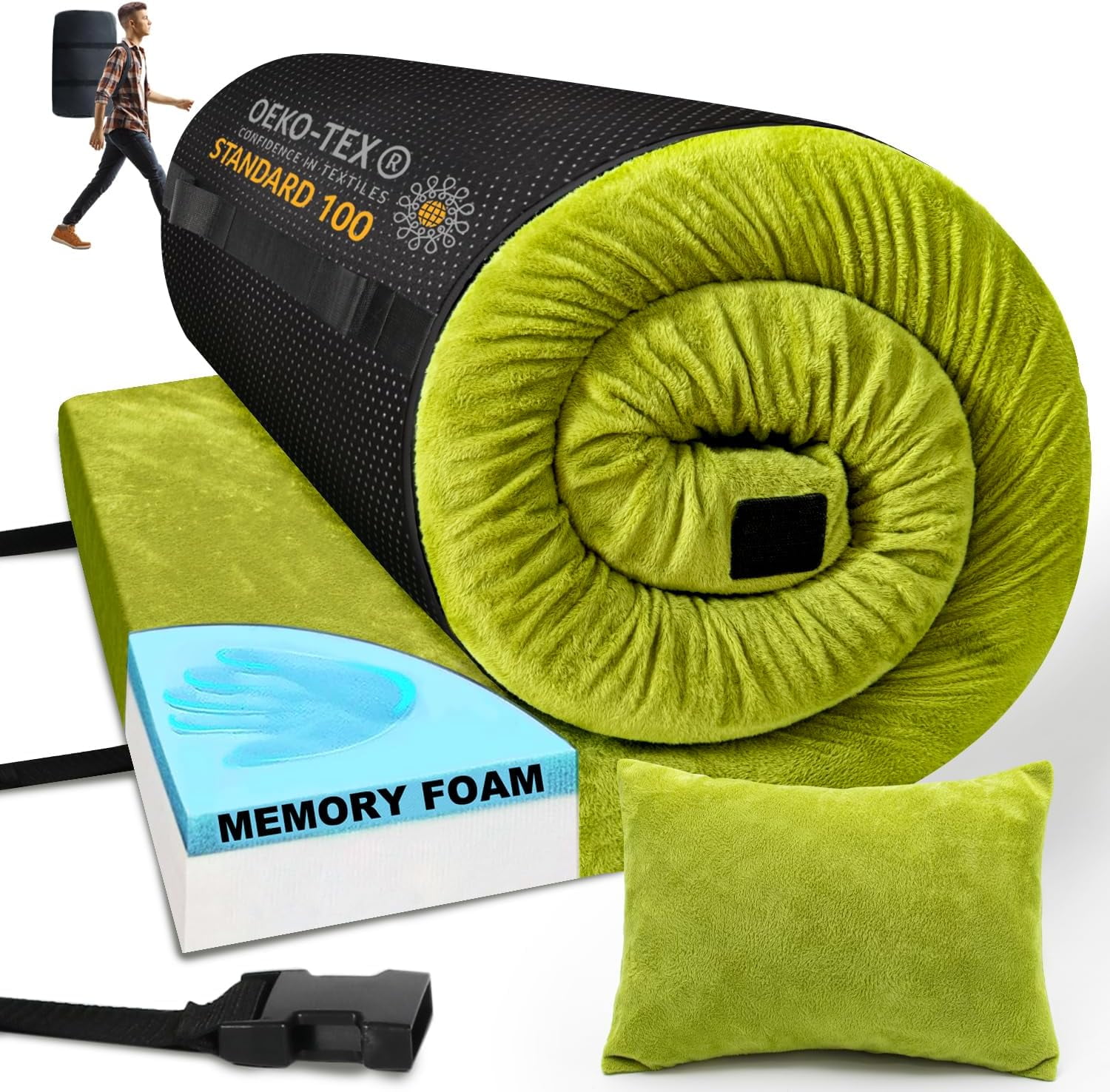 3 Inch Thick Memory Foam Sleeping Pad Camping Mattress,Portable Roll up ...