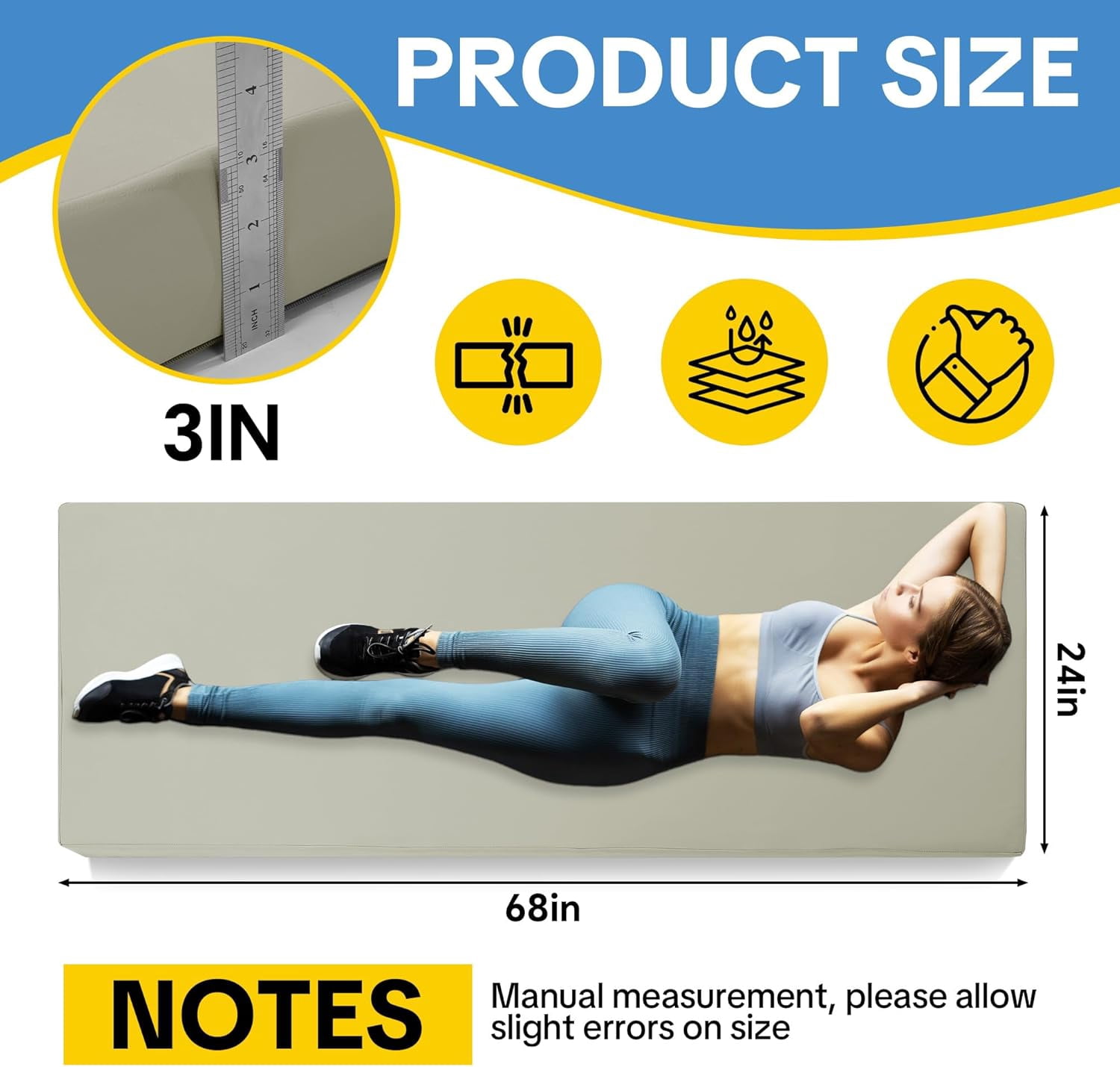 3-Inch Thick Yoga Mat, 68"x24" Extra Thick PU Leather Exercise Mat ...