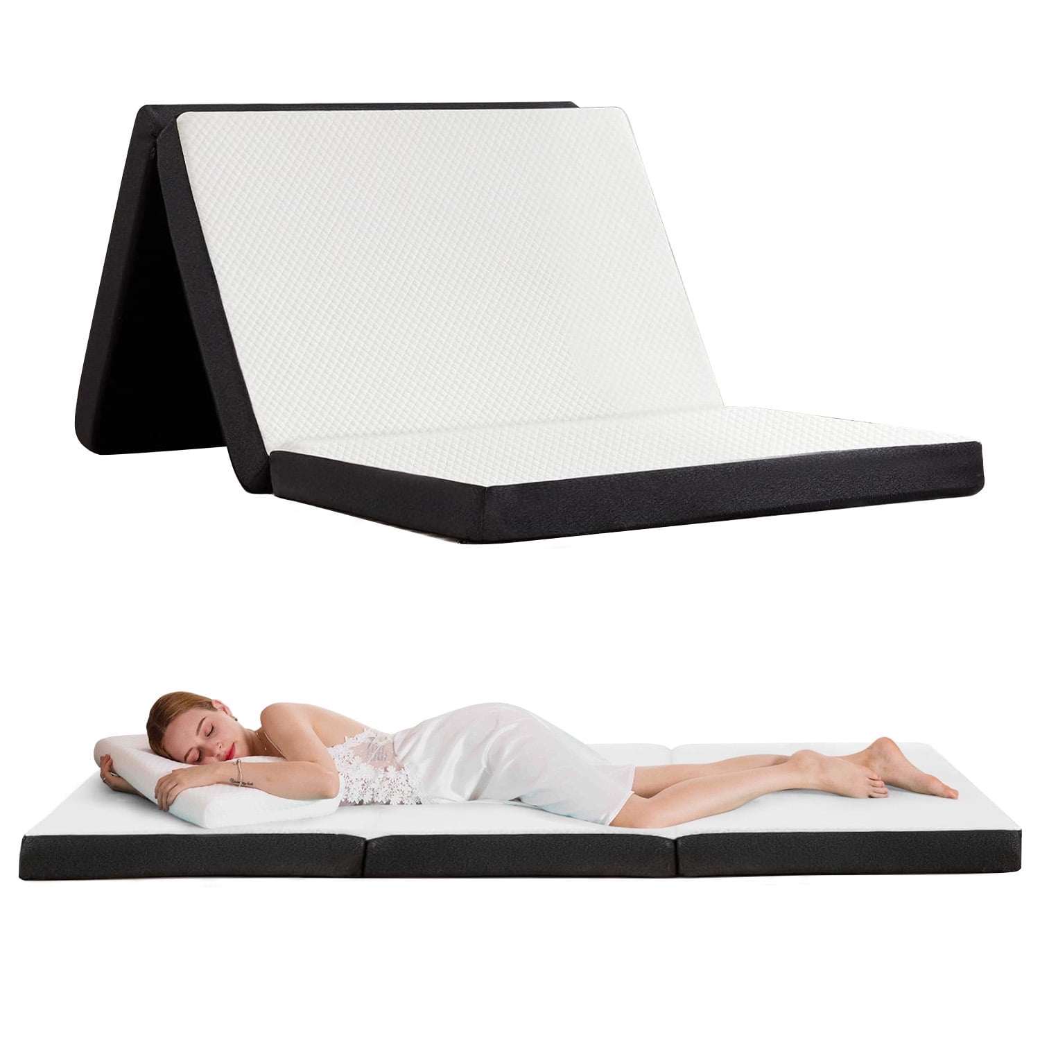 3-inch Twin XL Size Tri-Fold Memory Foam Mattress Topper with Removable ...