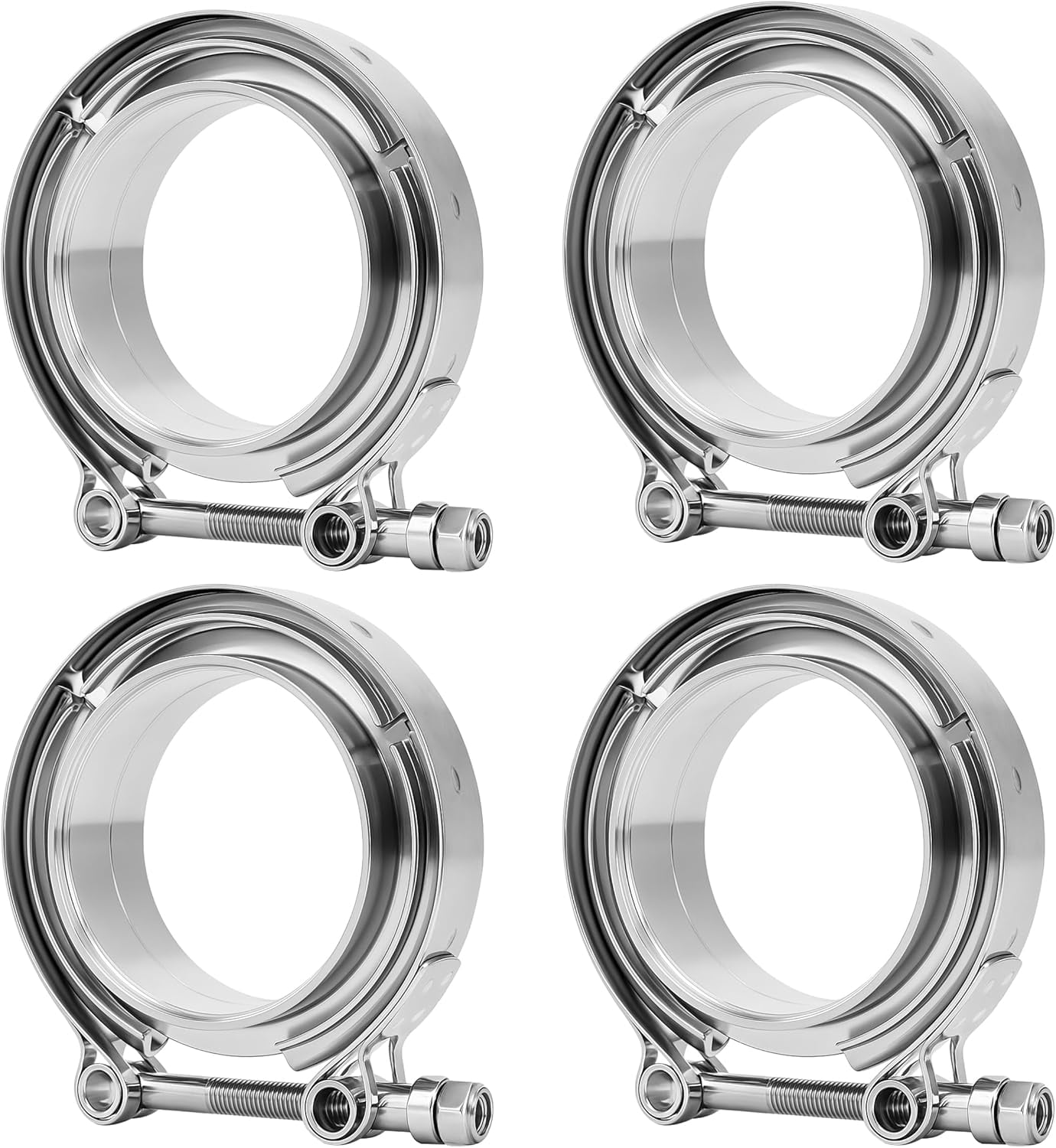 3 Inch V Band Clamp, 4 Pack 3 V Band Clamp Exhaust Kit with 304 Stainless Steel T-Bolt and Male ...