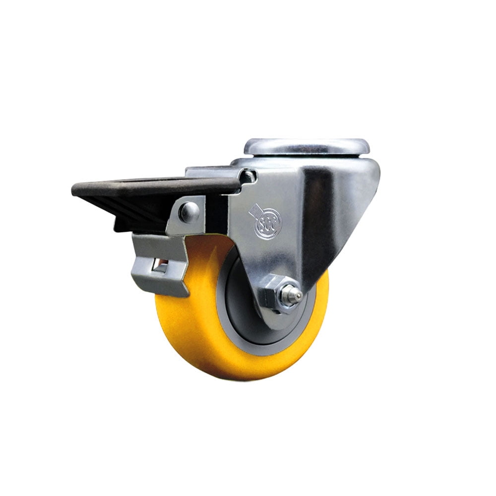 3 Inch Yellow Poly Wheel Swivel Bolt Hole Caster with Posi Lock Brake ...