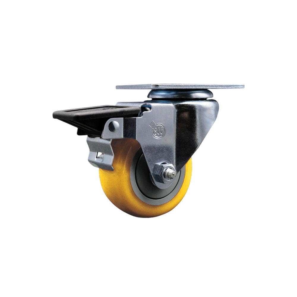 3 Inch Yellow Poly Wheel Swivel Top Plate Caster Posi Brake Service ...