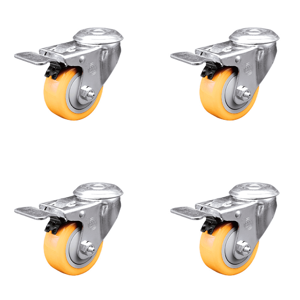3 Inch Yellow Polyurethane Swivel Bolt Hole Caster Set with Total Lock ...