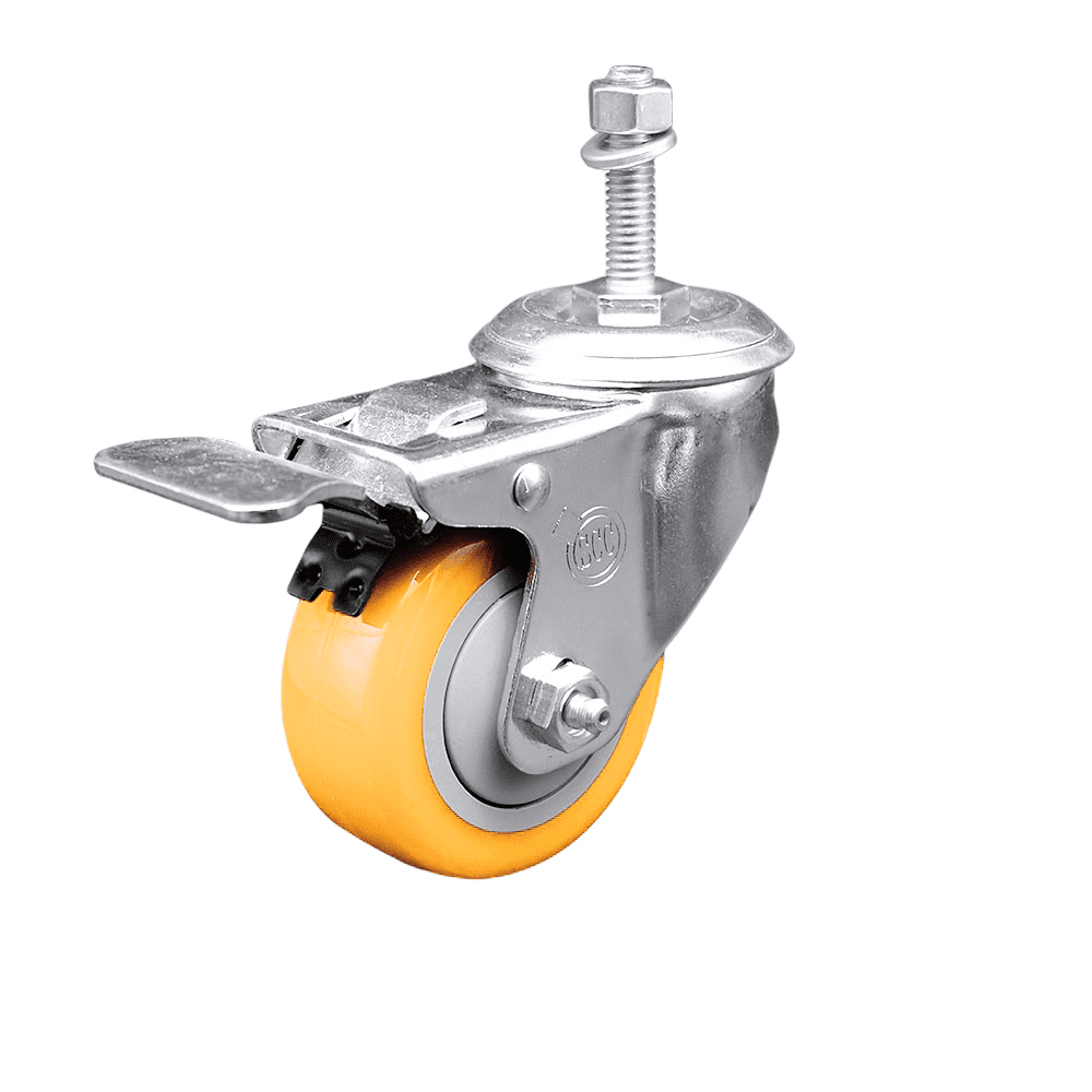 3 Inch Yellow Polyurethane Wheel Swivel 10mm Stem Caster with Total ...