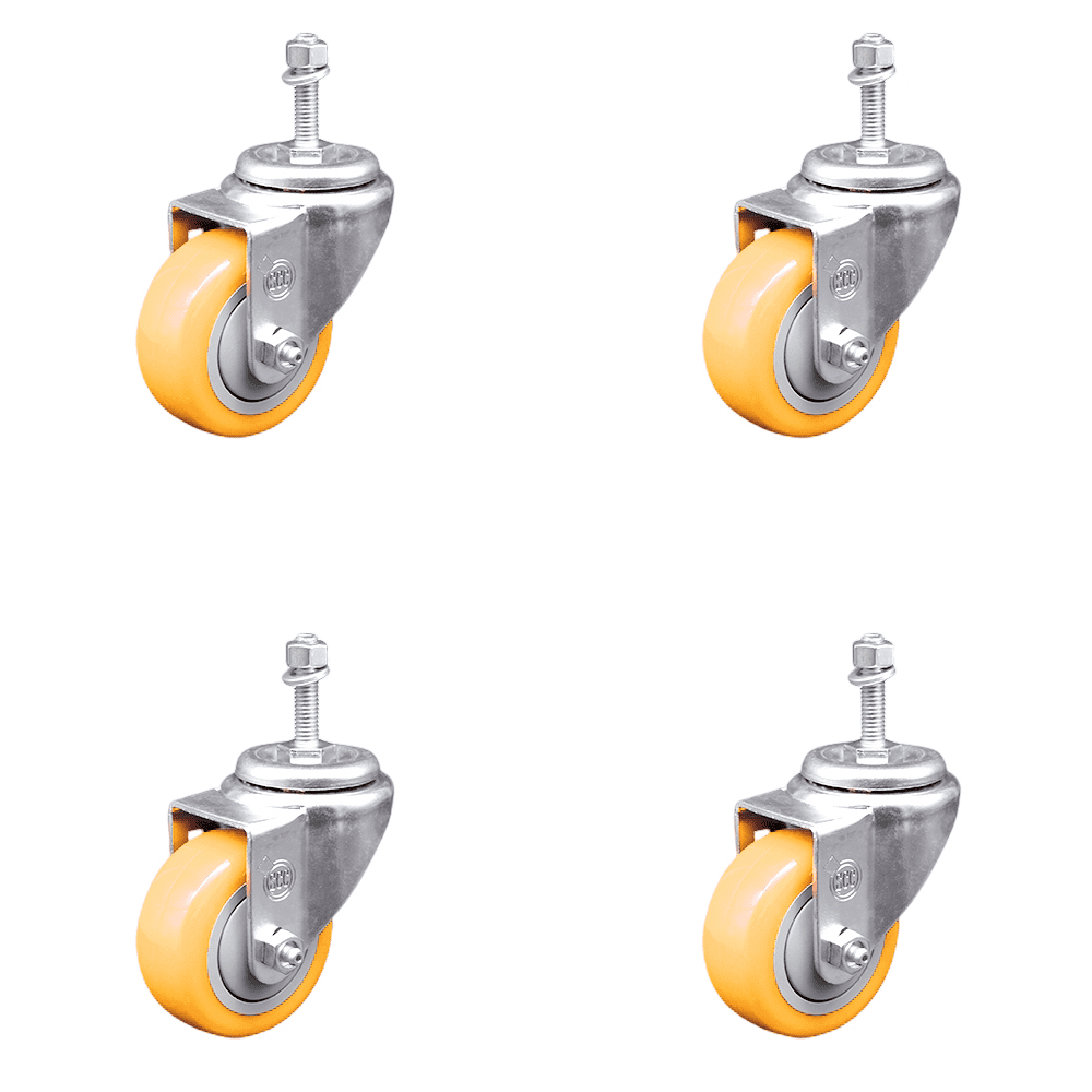 3 Inch Yellow Polyurethane Wheel Swivel 10mm Threaded Stem Caster Set ...