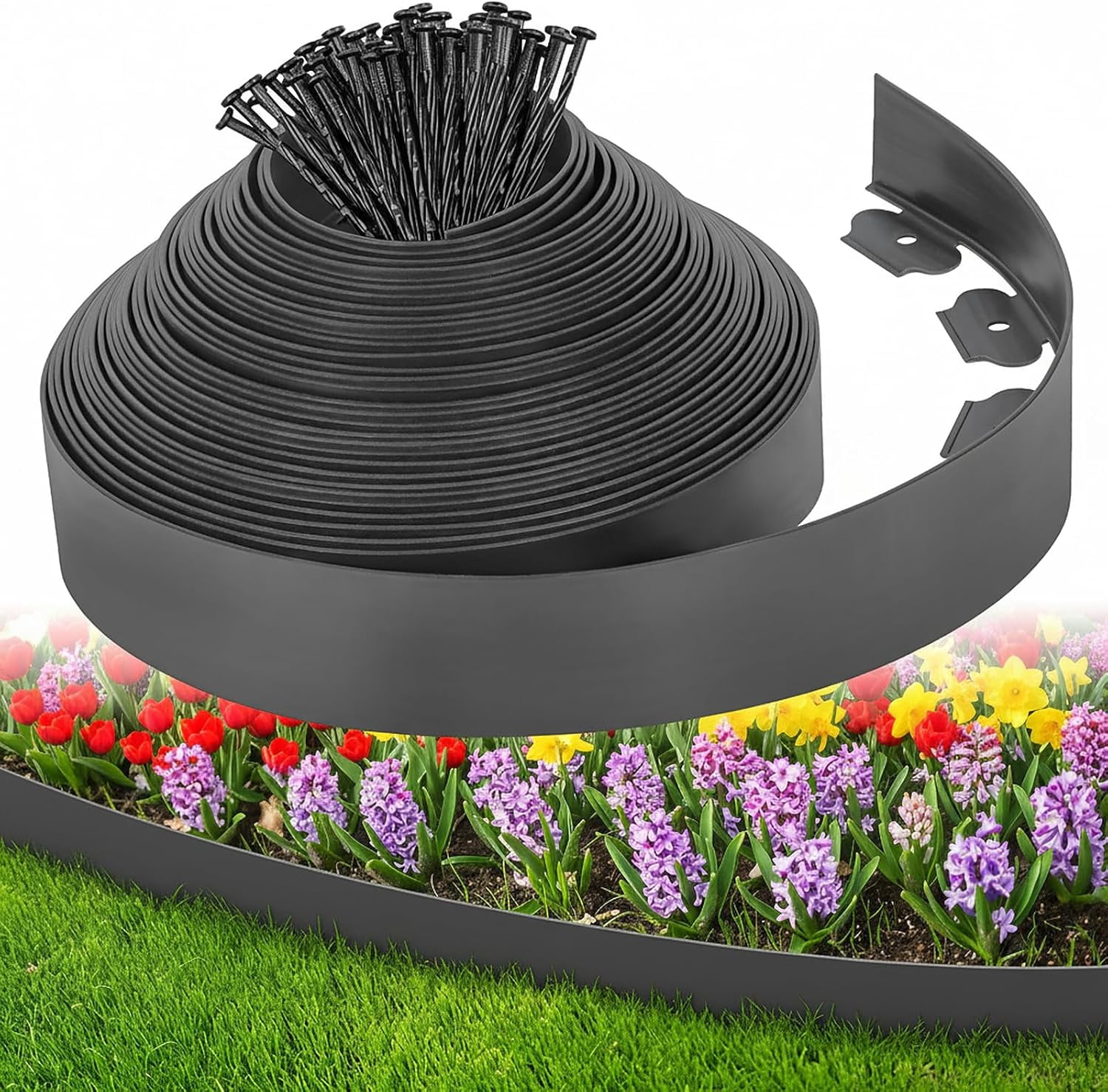 3-Inch x 50 FT Landscape Edging Border with 75 Stakes, Garden Kit ...