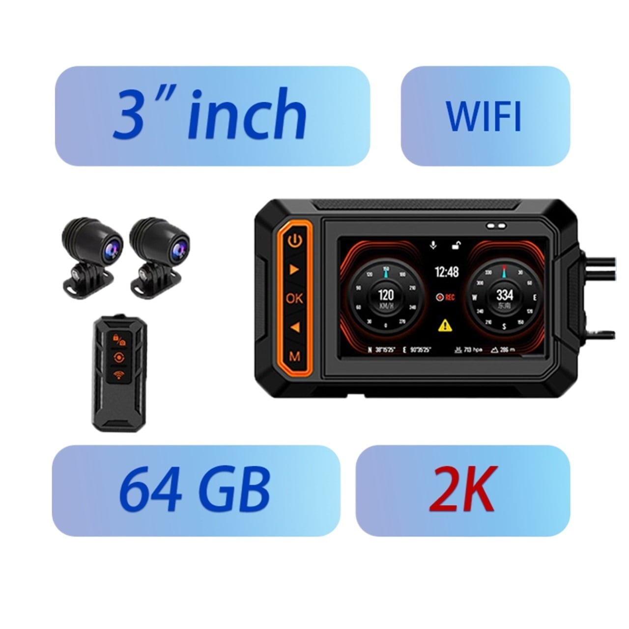 3 Inches Motorcycle GPS 4K Dashcam With IP67 Waterproof Dual Lens ...