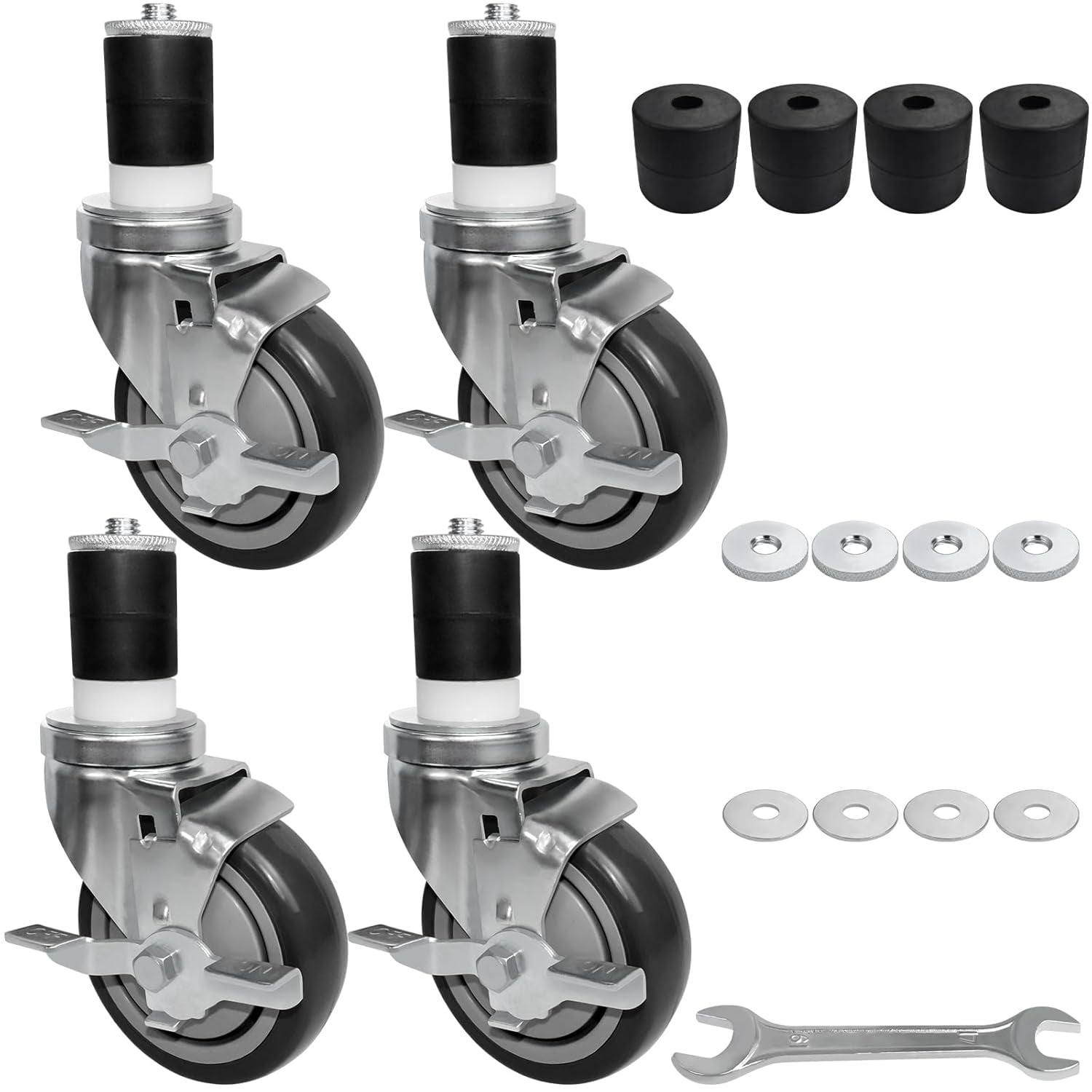 3 Inches Prep Table Wheels Set of 4, Expanding Stem Casters with Side ...