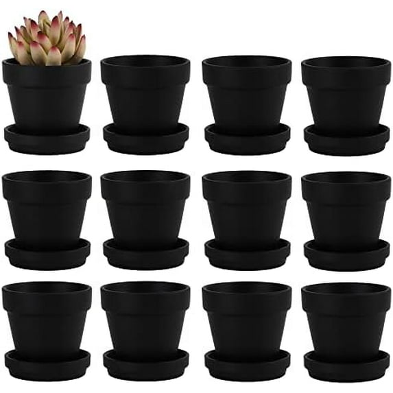 3 Inches Small Black Terracotta Pots with Saucer, 12 Pack 3" Terra ...