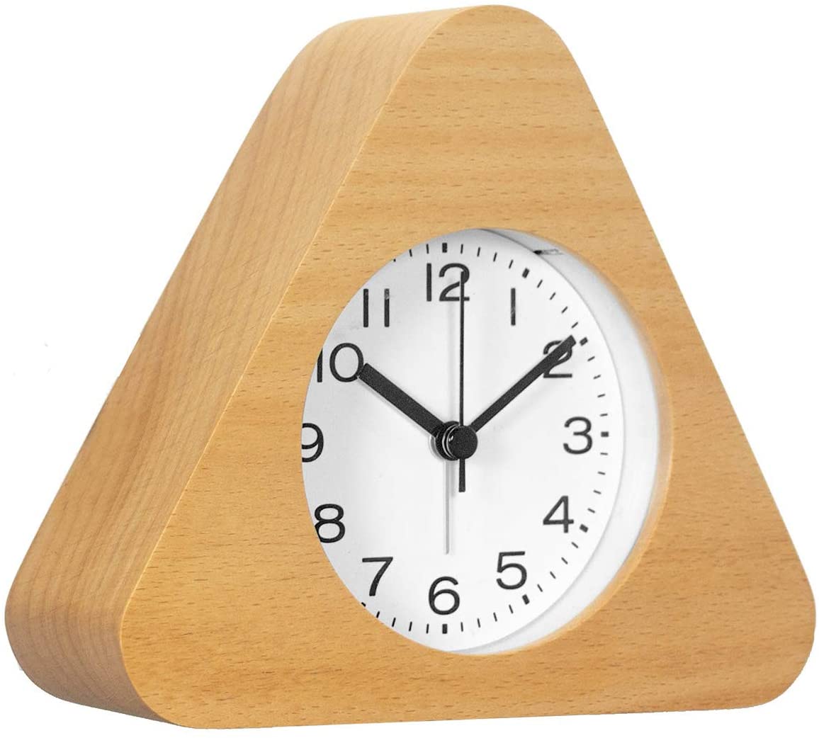 3-Inches Triangle Wooden Alarm Clock with Arabic Numerals, Non-Ticking ...