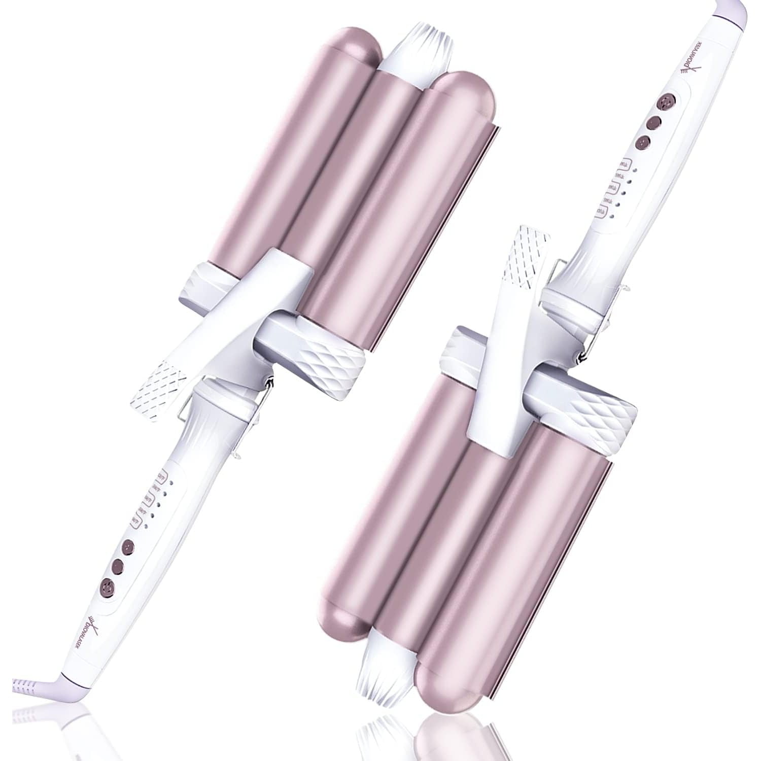 3 Jumbo Barrel Curling Iron Waver Curling Wand-1.25 Inch Ceramic Tourmaline Triple Barrels Dual ...