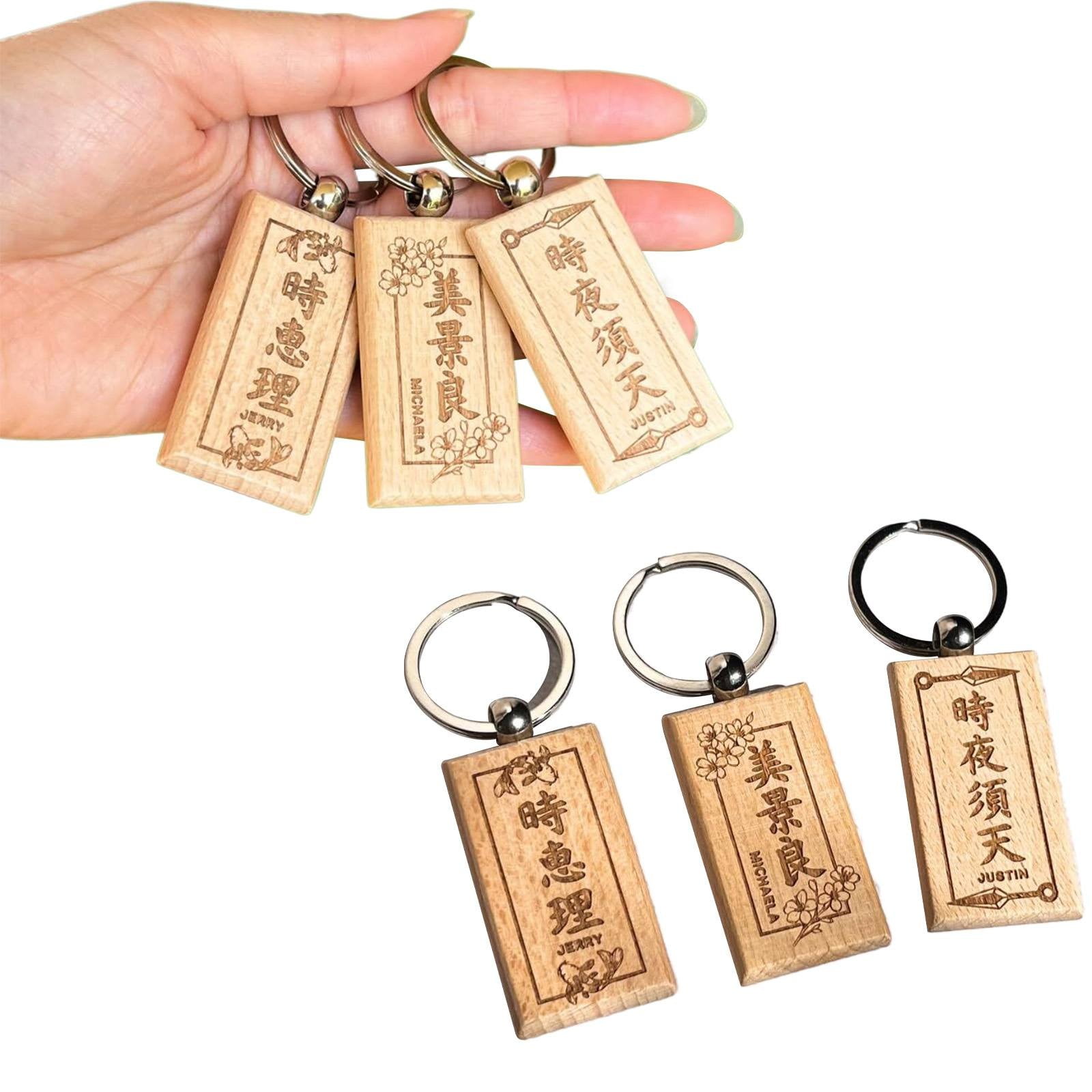 3 Keychain Pendants,Personalized Wooden Name Keychain In Japanese – Custom Engraved Keychain ...