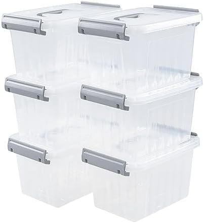 3 L Small Clear Storage Latch Box, 6 Pack Plastic Stackable Organizer ...