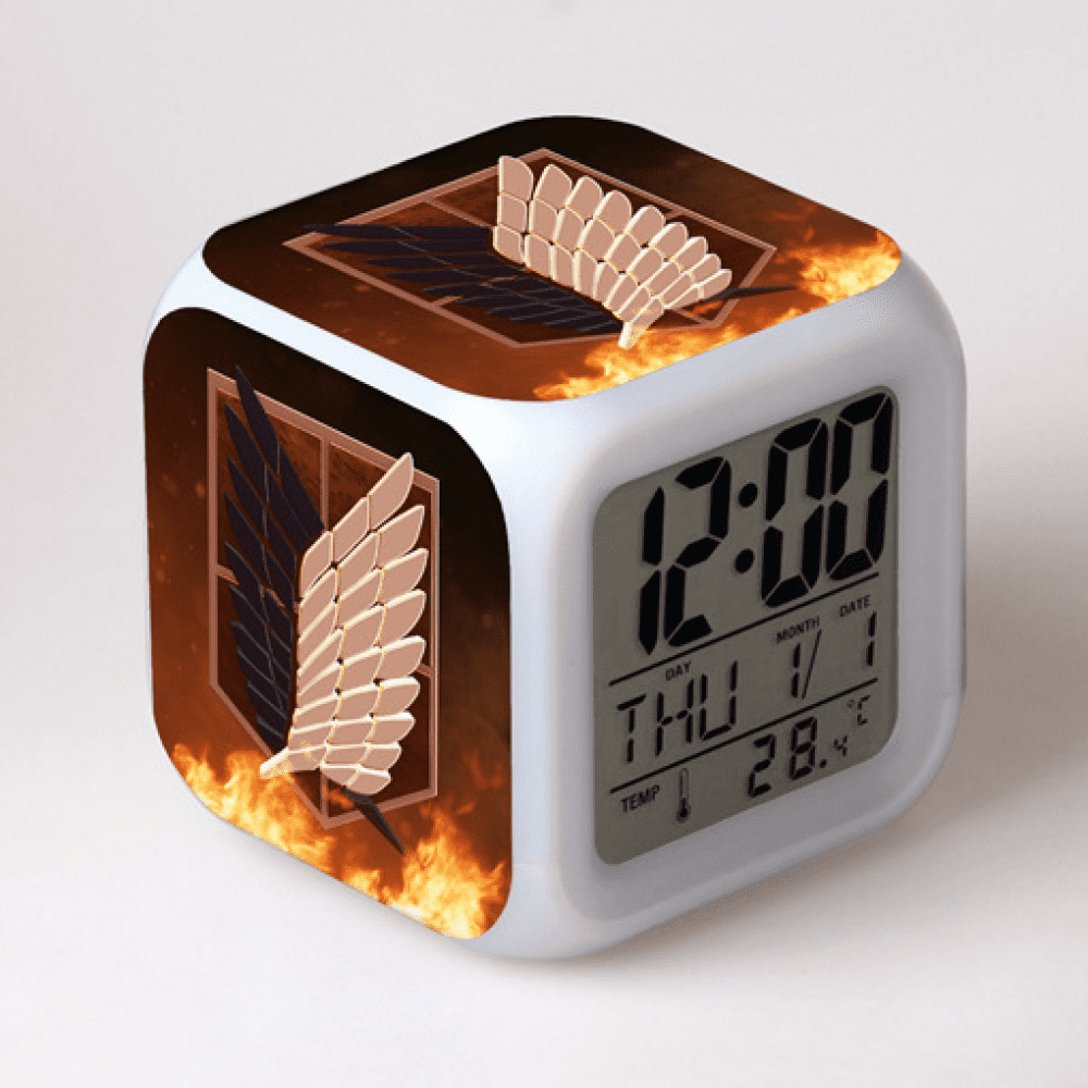 3＂LED Alarm Clock Attack on Titan Pattern Desk Table Glowing Electronic ...