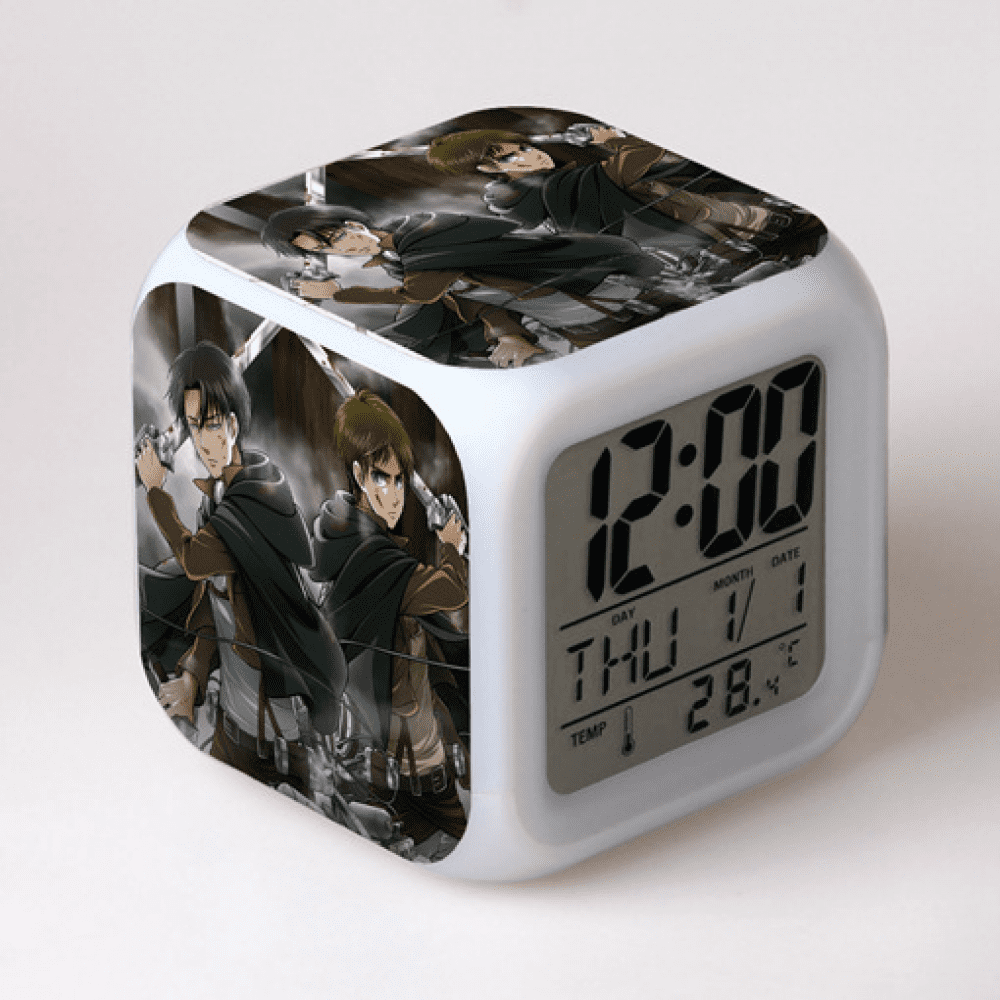 3＂LED Alarm Clock Attack on Titan Pattern Desk Table Glowing Electronic ...