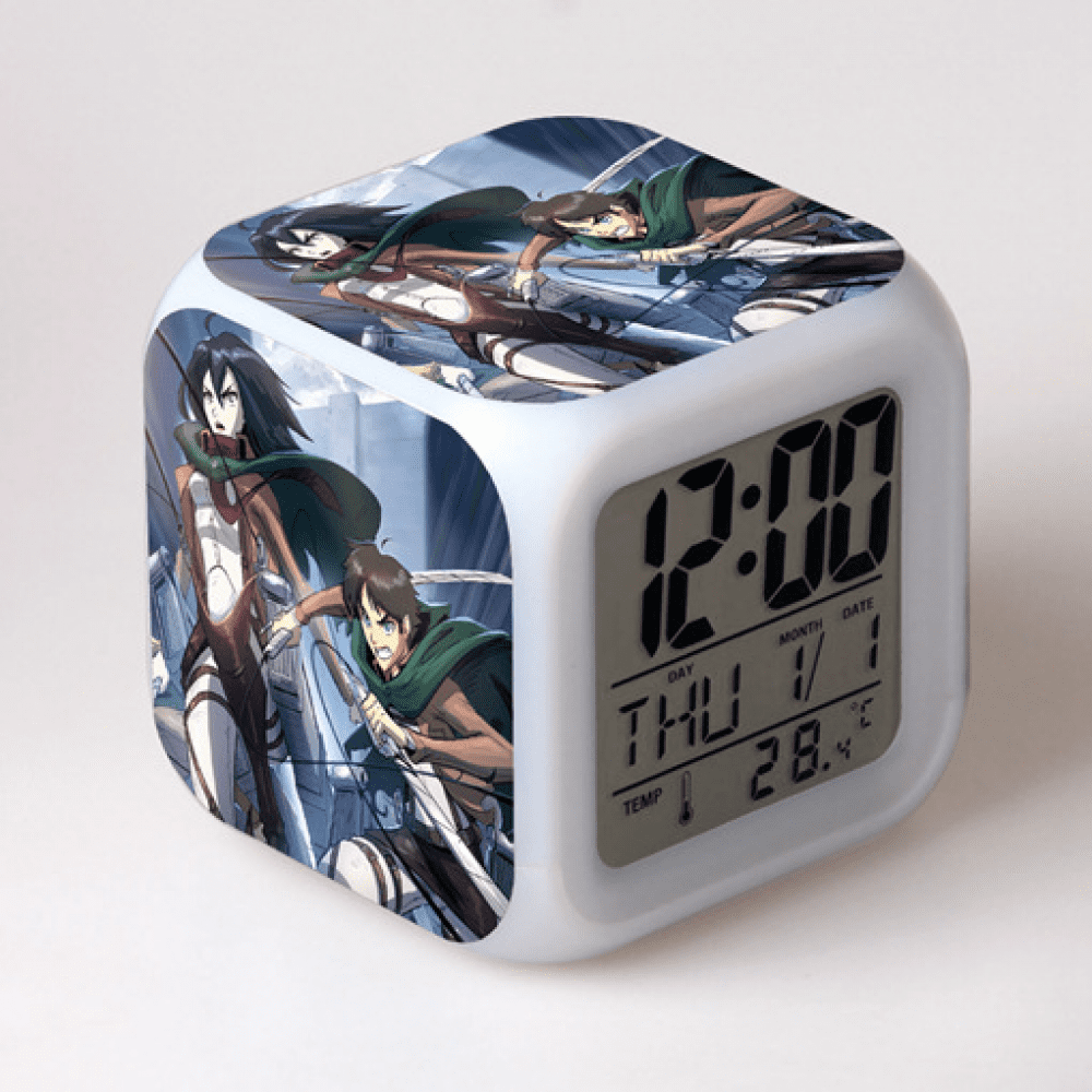 3＂LED Alarm Clock Attack on Titan Pattern Desk Table Glowing Electronic ...