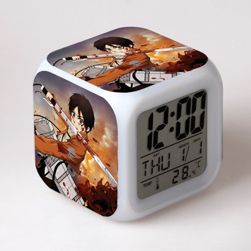 3＂LED Alarm Clock Attack on Titan Pattern Desk Table Glowing Electronic ...