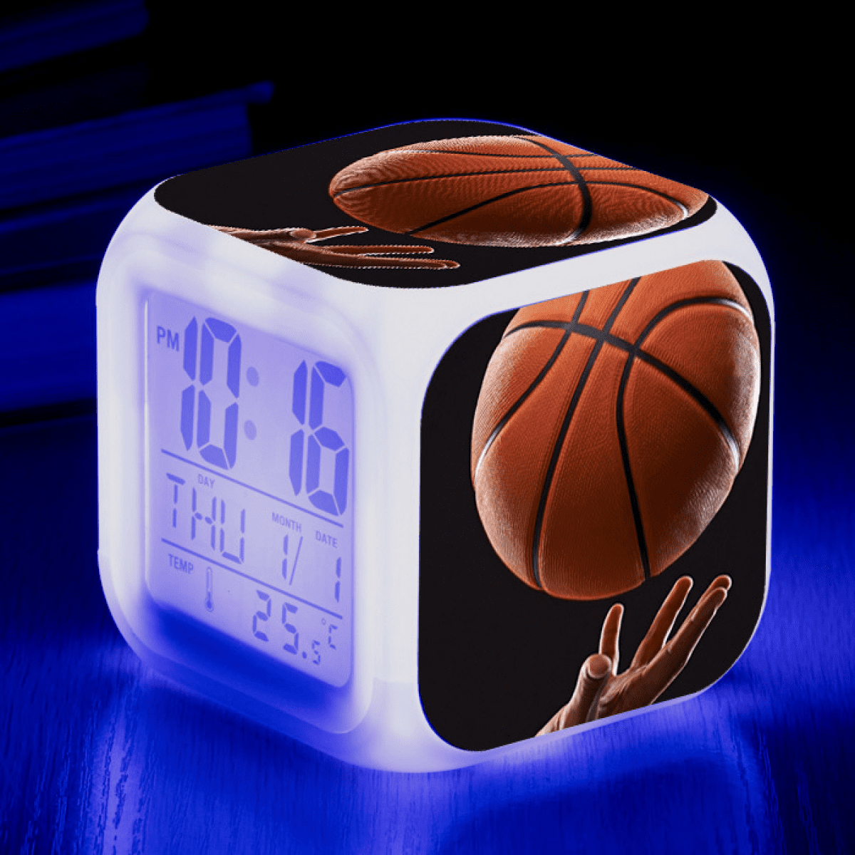 3＂LED Alarm Clock Basketball Pattern Desk Table Glowing Electronic ...