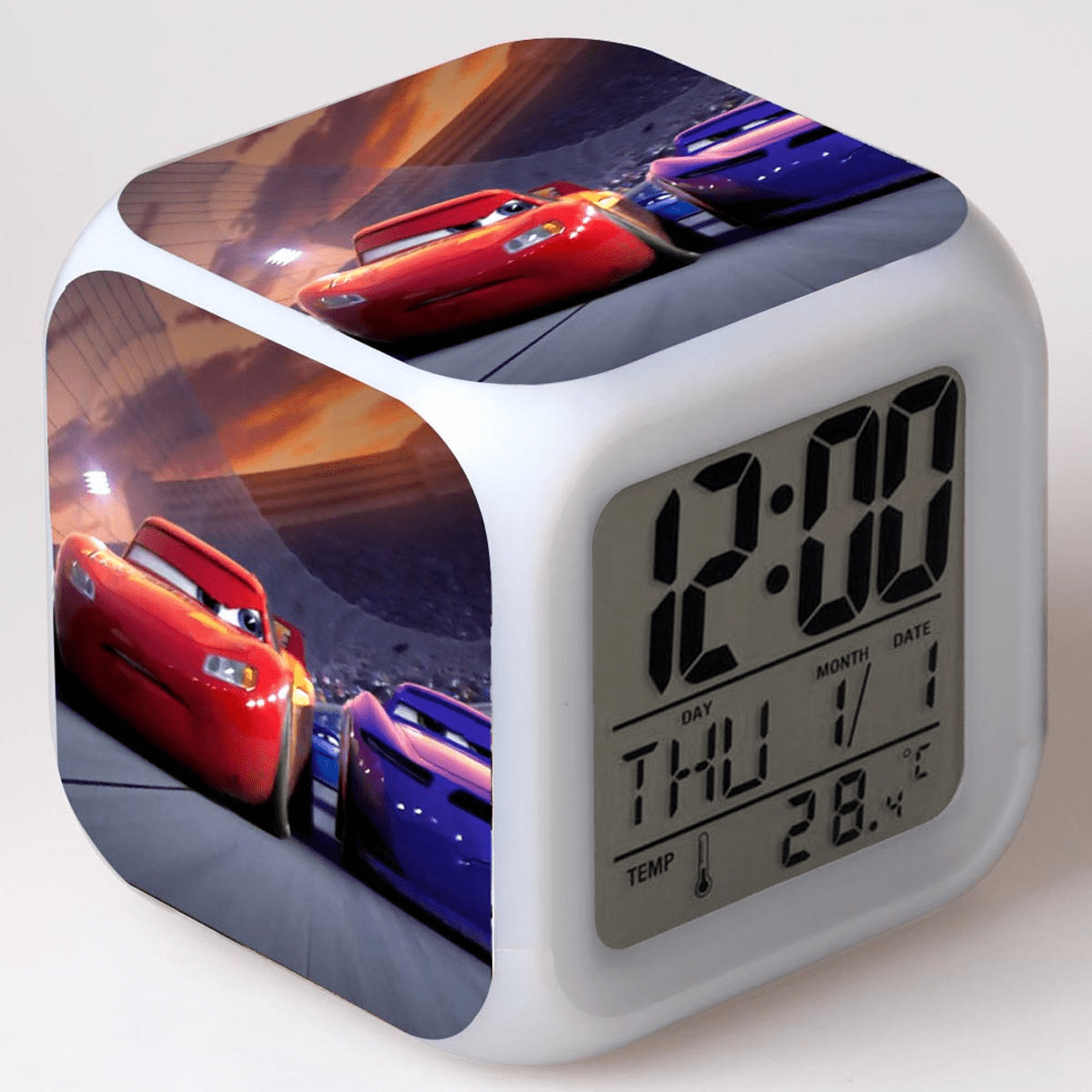 3＂LED Alarm Clock Cars Pattern Desk Table Glowing Electronic Colorful ...