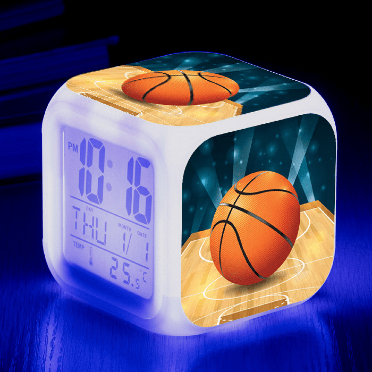 3＂LED Alarm Clock Cartoon Basketball Pattern Desk Table Glowing ...