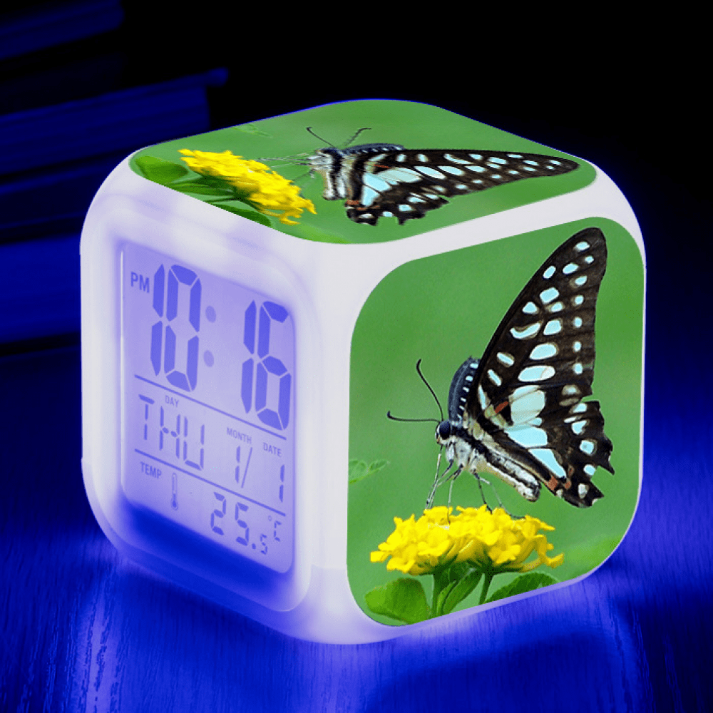 3＂LED Alarm Clock Cartoon Butterfly Pattern Desk Table Glowing ...