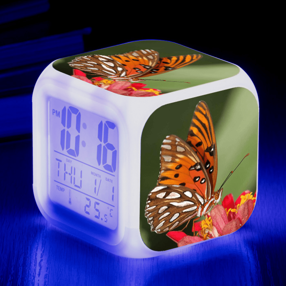 3＂LED Alarm Clock Cartoon Butterfly Pattern Desk Table Glowing ...